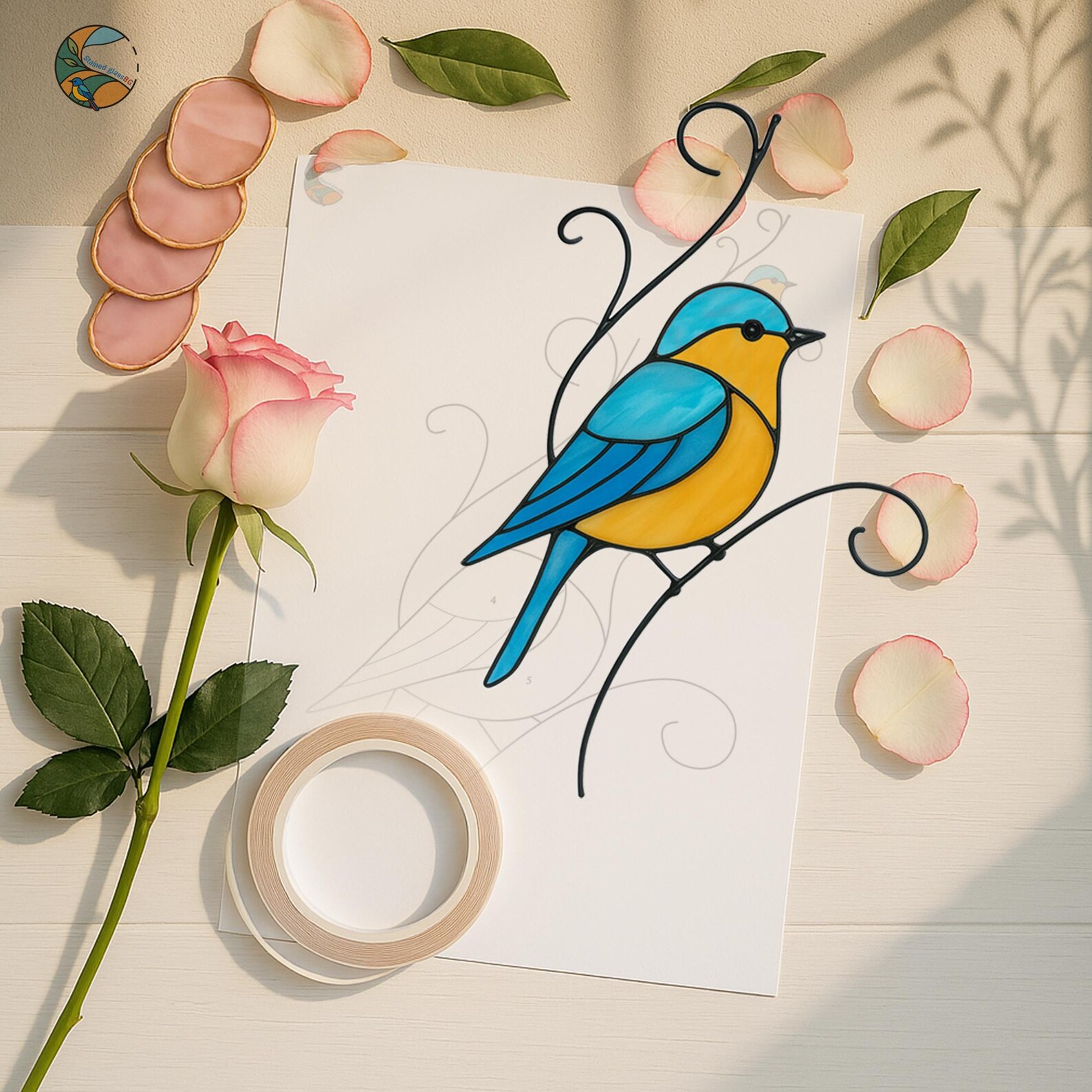 BG 06 Bluebird Stained Glass Pattern – PNG & JPG -pdf Digital Download ...