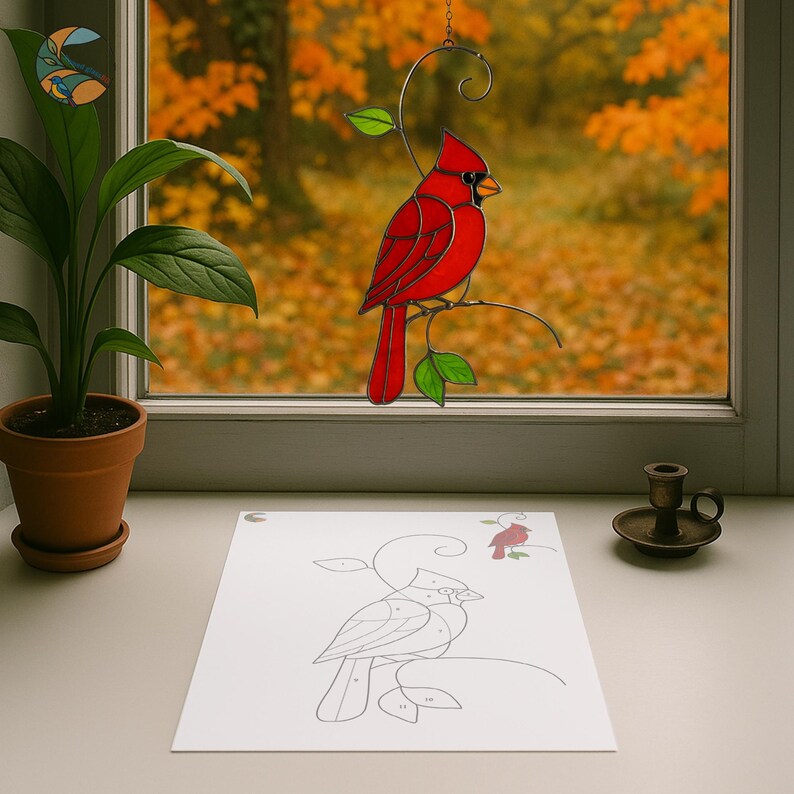 BG 56 Red Cardinal Stained Glass Pattern – PNG & JPG -pdf Digital ...