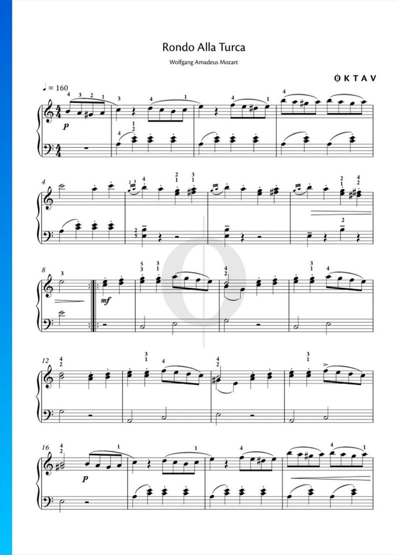 Rondo "alla Turca" - W. A. Mozart (piano Sheet Music) - Etsy