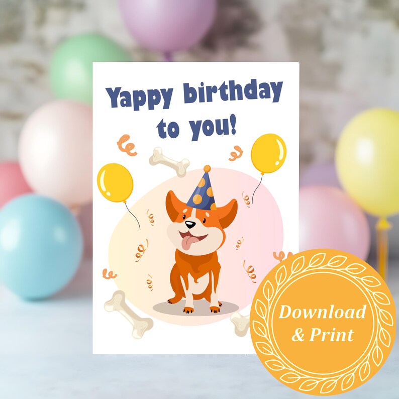 Dog Printable Birthday Card Download "yappy Birthday to You" Cute ...