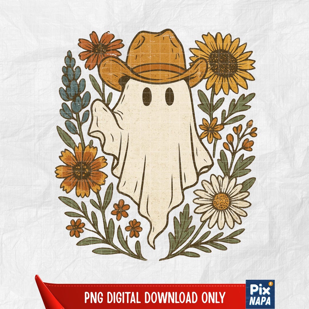 Cowboy Ghost PNG: Rustic Halloween Floral Design (digital Download - Etsy