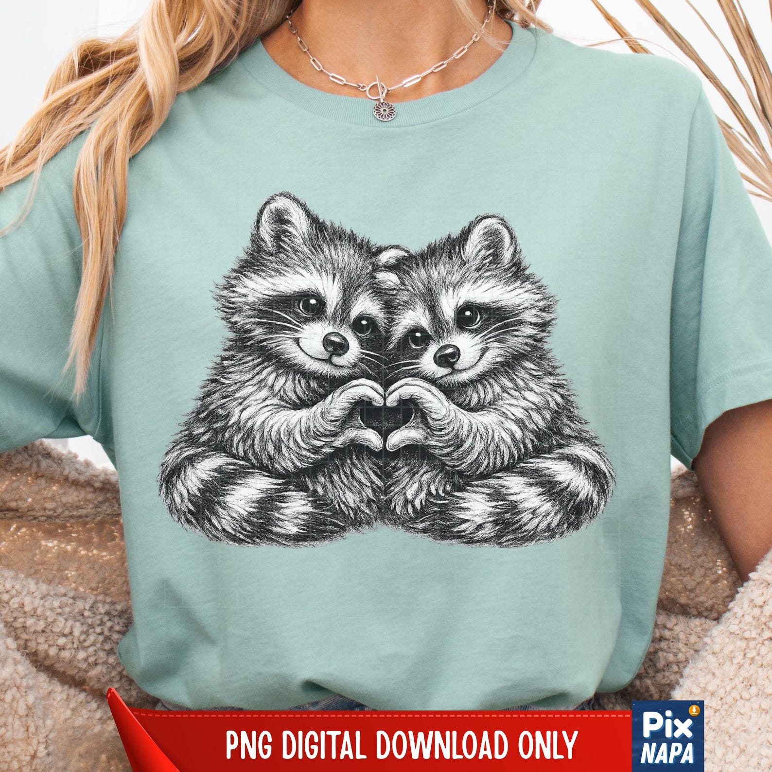 Raccoon Couple Heart Hands Black White Valentine PNG Illustration ...