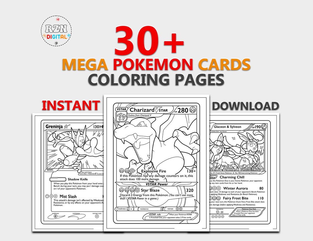 30+ Pokemon Cards Coloring Pages Printable Instant Download for Kids ...