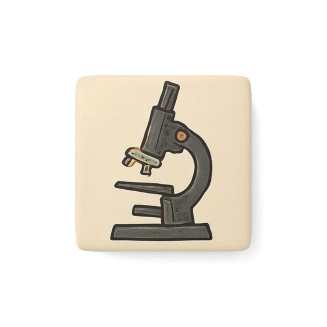 Cute Microscope Illustration Porcelain Magnet | Square Science Decor - Etsy
