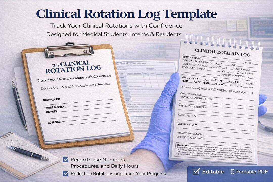 Clinical Rotation Patient Log | History and Physical Exam Template ...