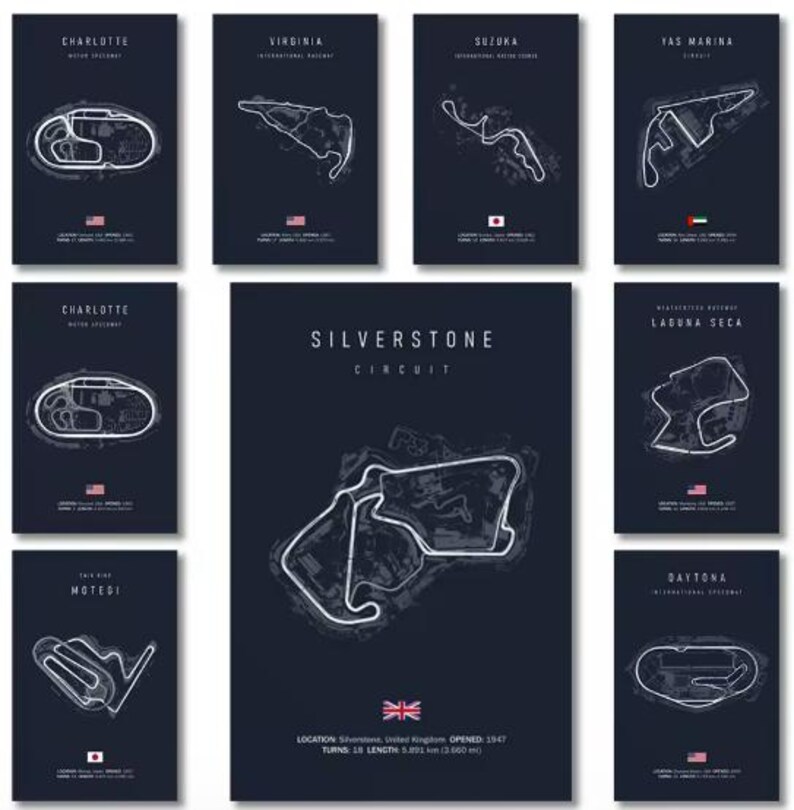 Iconic Race Tracks Wall Art - Etsy