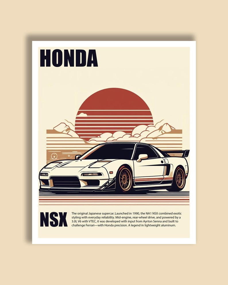Honda NSX Japandi Poster: Minimalist Car Print, Mount Fuji (digital ...