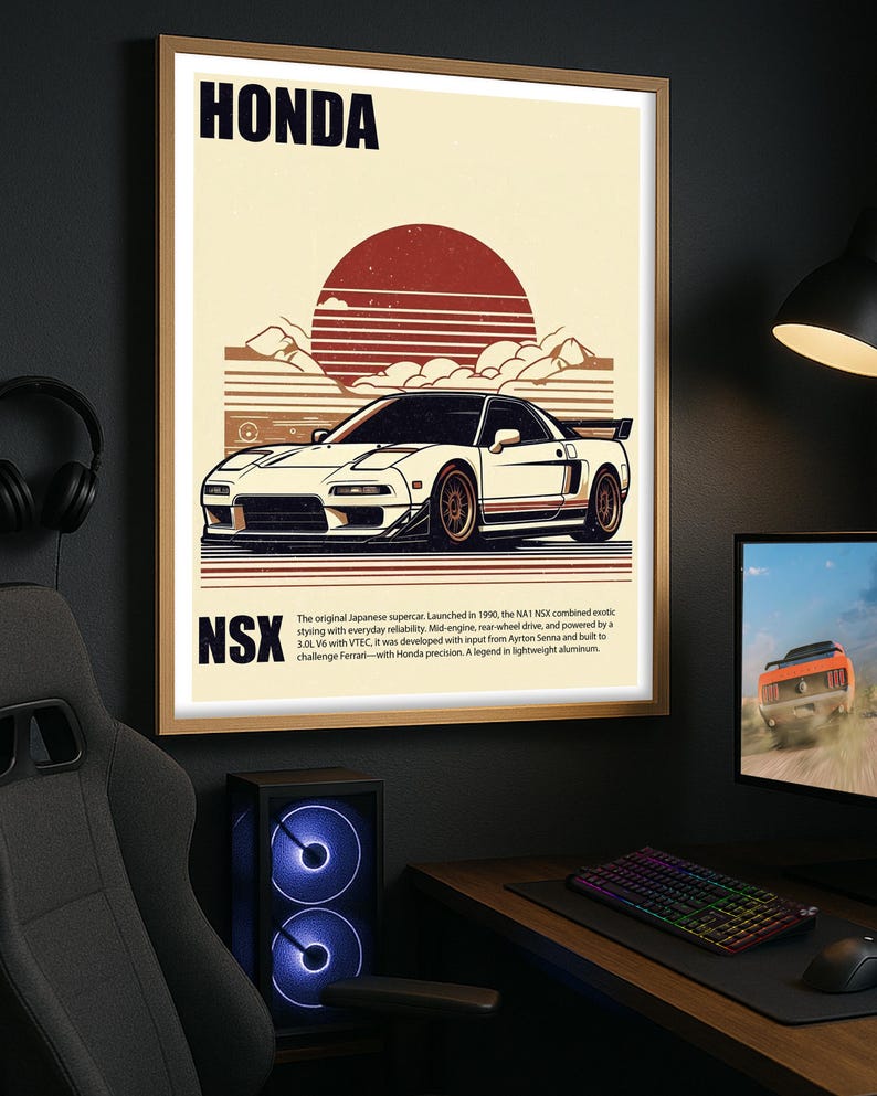 Honda NSX Japandi Poster: Minimalist Car Print, Mount Fuji (digital ...