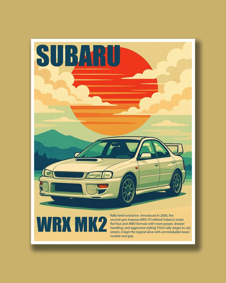 Subaru WRX MK2: Japandi Style JDM Car Art - Etsy