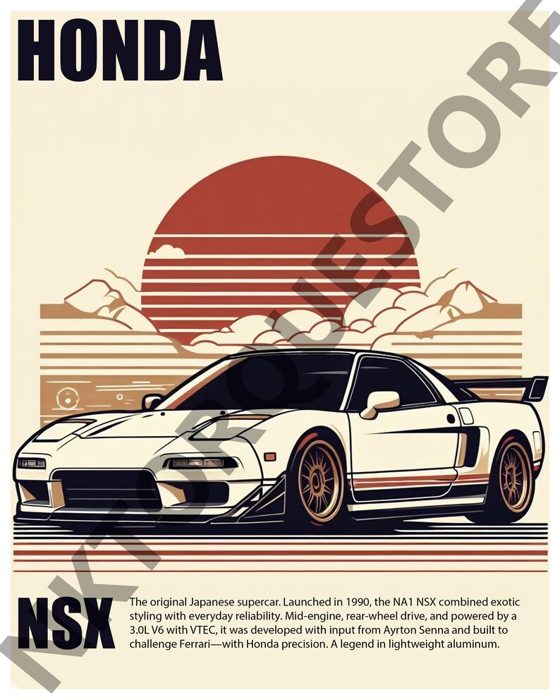Honda NSX Japandi Poster: Minimalist Car Print, Mount Fuji (digital ...