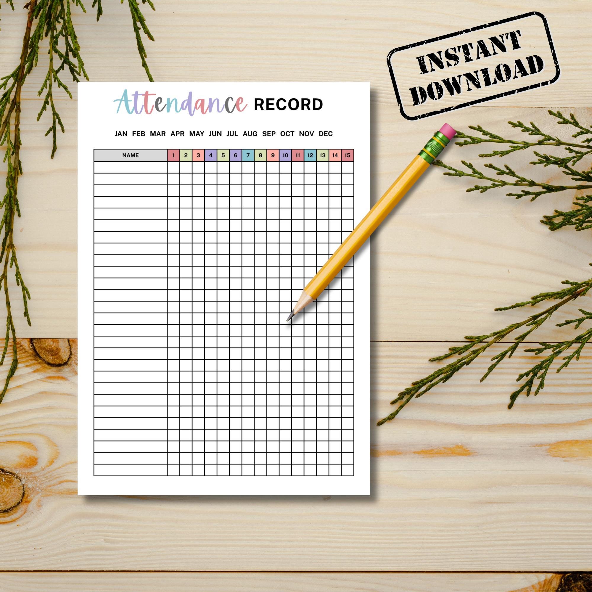 30-student Classroom Attendance Sheet: Printable Tracker (PDF Download ...