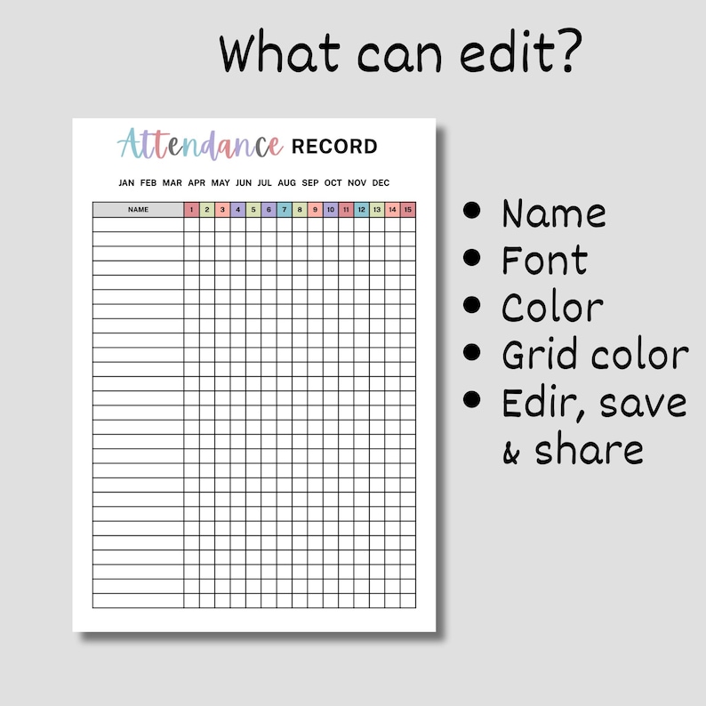 30-student Classroom Attendance Sheet: Printable Tracker (PDF Download ...