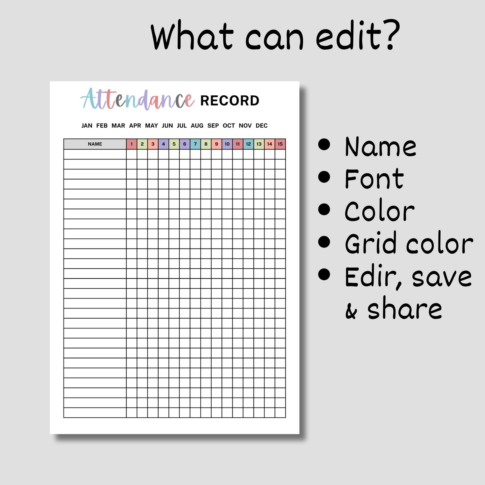 30-student Classroom Attendance Sheet: Printable Tracker (PDF Download ...