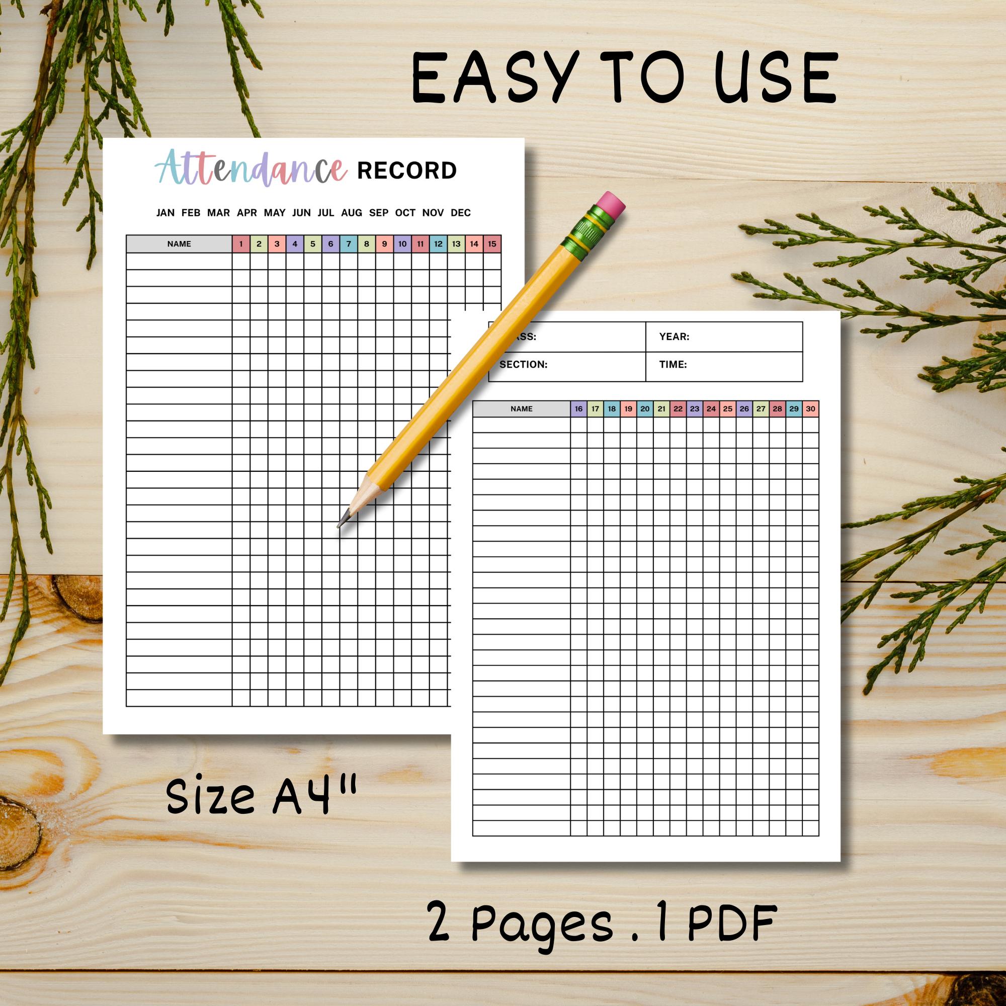 30-student Classroom Attendance Sheet: Printable Tracker (PDF Download ...