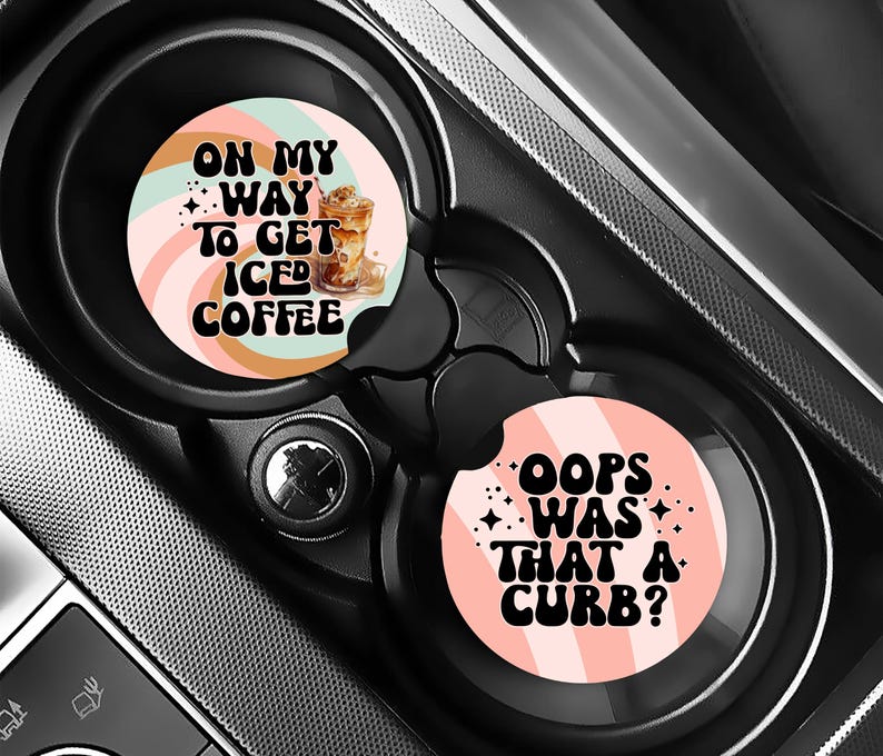Funny Iced Coffee Car Coasters | Retro Swirl Neoprene, Set of 2 - Etsy