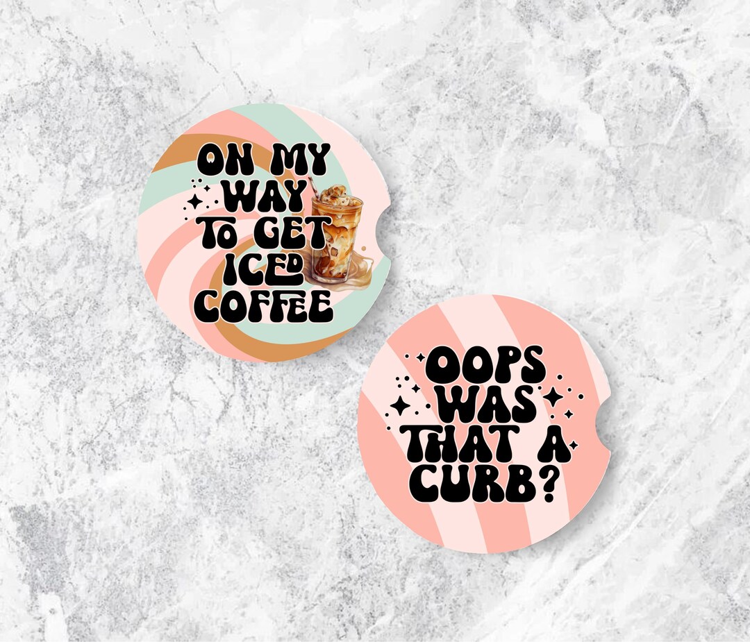 Funny Iced Coffee Car Coasters | Retro Swirl Neoprene, Set of 2 - Etsy
