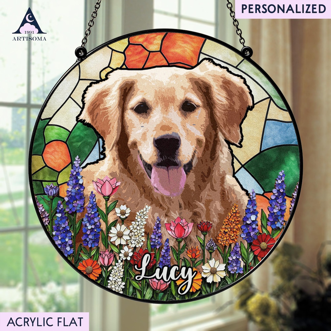 Personalized Stained Glass Dog Memorial, Custom Pet Portrait Stained ...