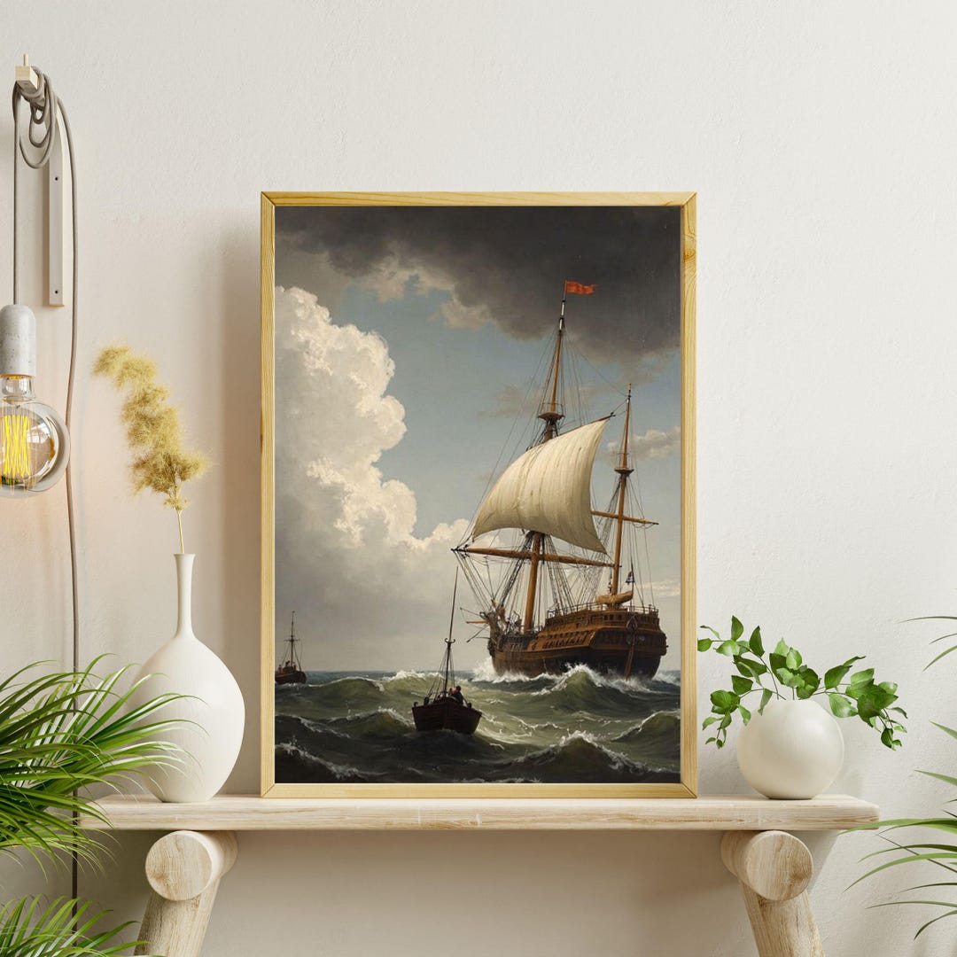 Tall Ship Art Print Maritime Digital Download, Stormy Sea Wall Decor ...