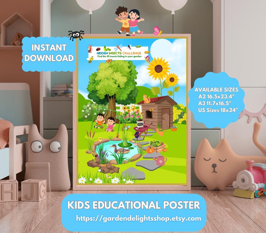 Hidden Insects Challenge Poster: Kids Educational Garden Print (digital ...