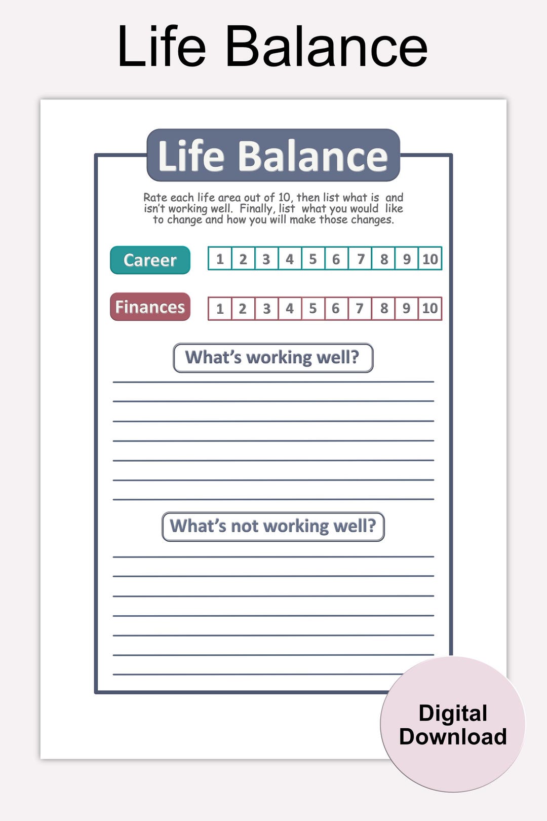 Life Balance Worksheet | Personal Growth Tool | Self-coaching PDF ...