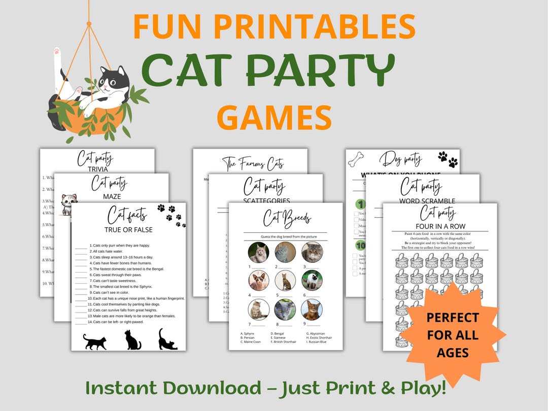 Cat Party Game Bundle – Printable Kit | Kitty Birthday, Pet Lover Games ...