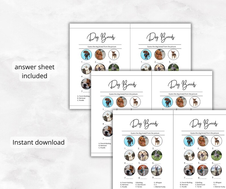 Dog Party Games Printable Dog Breeds Let's Party Printable Trivia Party ...