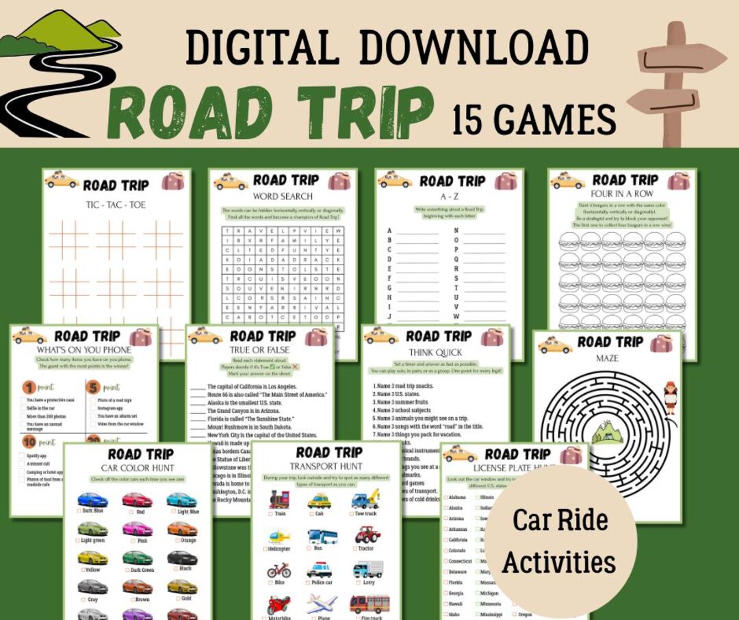 Road Trip Party Games, Travel Activities Pack, Road Trip Games Bundle ...