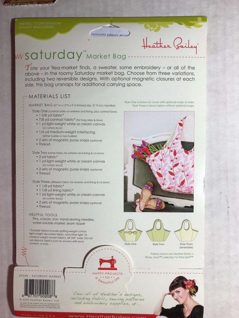 Heather Bailey Sewing Pattern UNCUT Saturday Market Bag / - Etsy