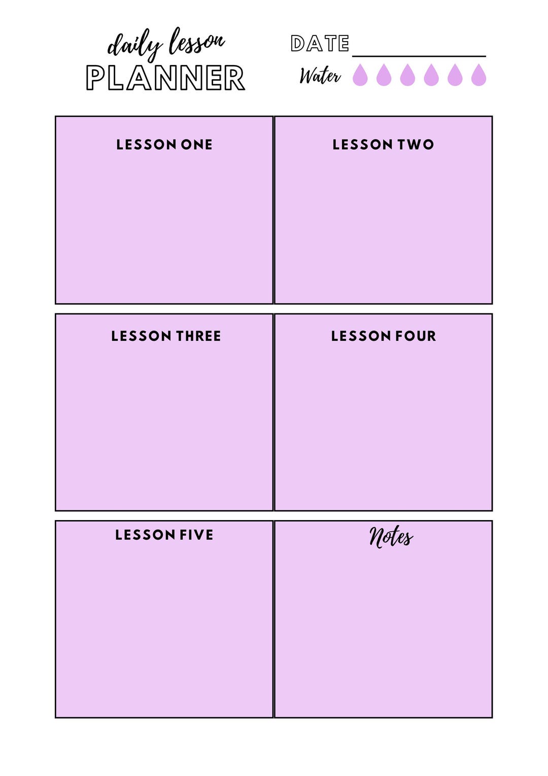 Daily Lesson Planner Printable, 5 Lessons a Day Plan, Undated Planner ...