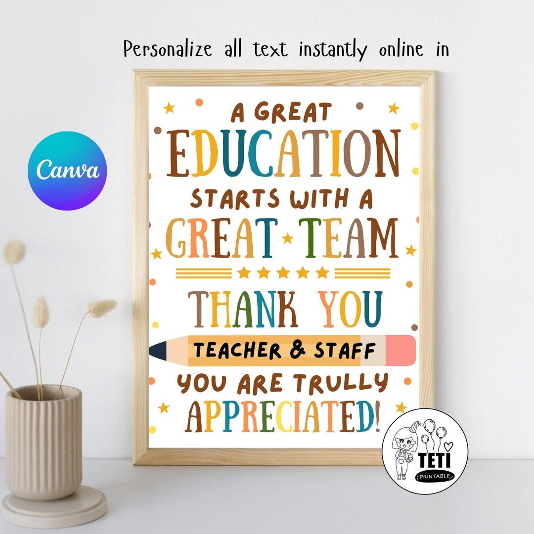 Editable Teacher Appreciation Week Sign Printable, Teacher and Staff ...
