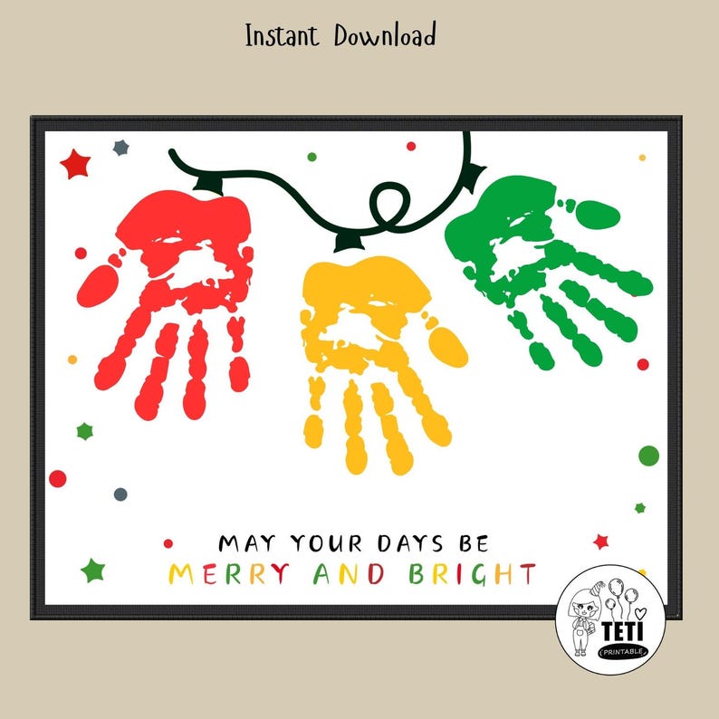 Christmas Handprint Art, Merry and Bright Kids Baby Toddler Craft, DIY ...