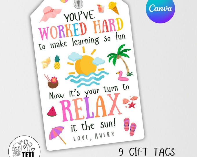 End of Year Teacher Gift Tag, Summer Teacher Gift Tag, Teacher Beach ...