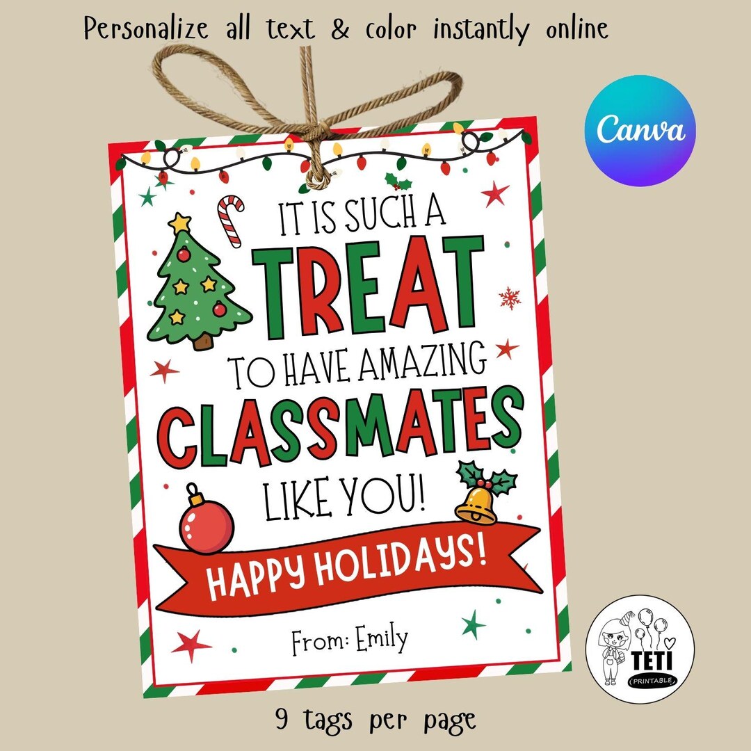Kids Christmas Gift Tags | Classroom Treat, Printable Canva Template ...