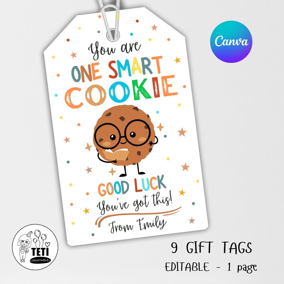 Editable One Smart Cookie Test Tag, Classroom Treat Tag, Good Luck Tag ...