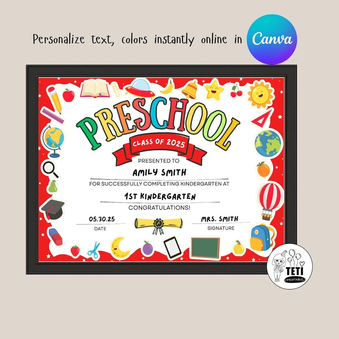 Editable Preschool Graduation Certificate, Last Day of Preschool ...