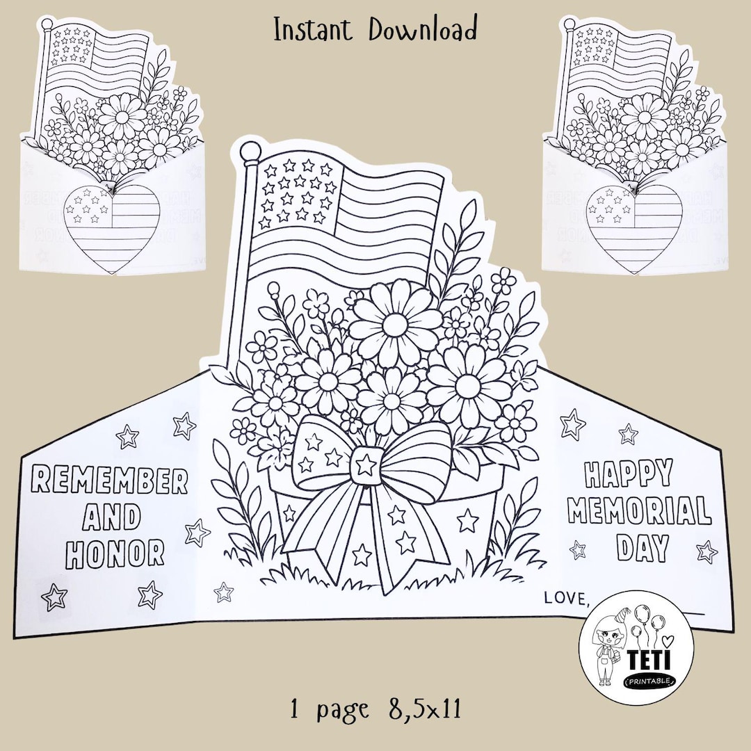Memorial Day Kids Craft Printable, Patriotic Coloring Card, Remember ...