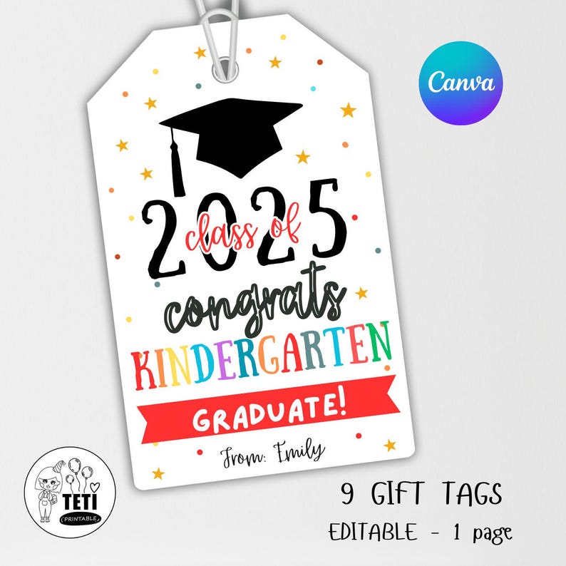 Editable Kindergarten Graduation Gift Tag Class of 2025, End of School ...