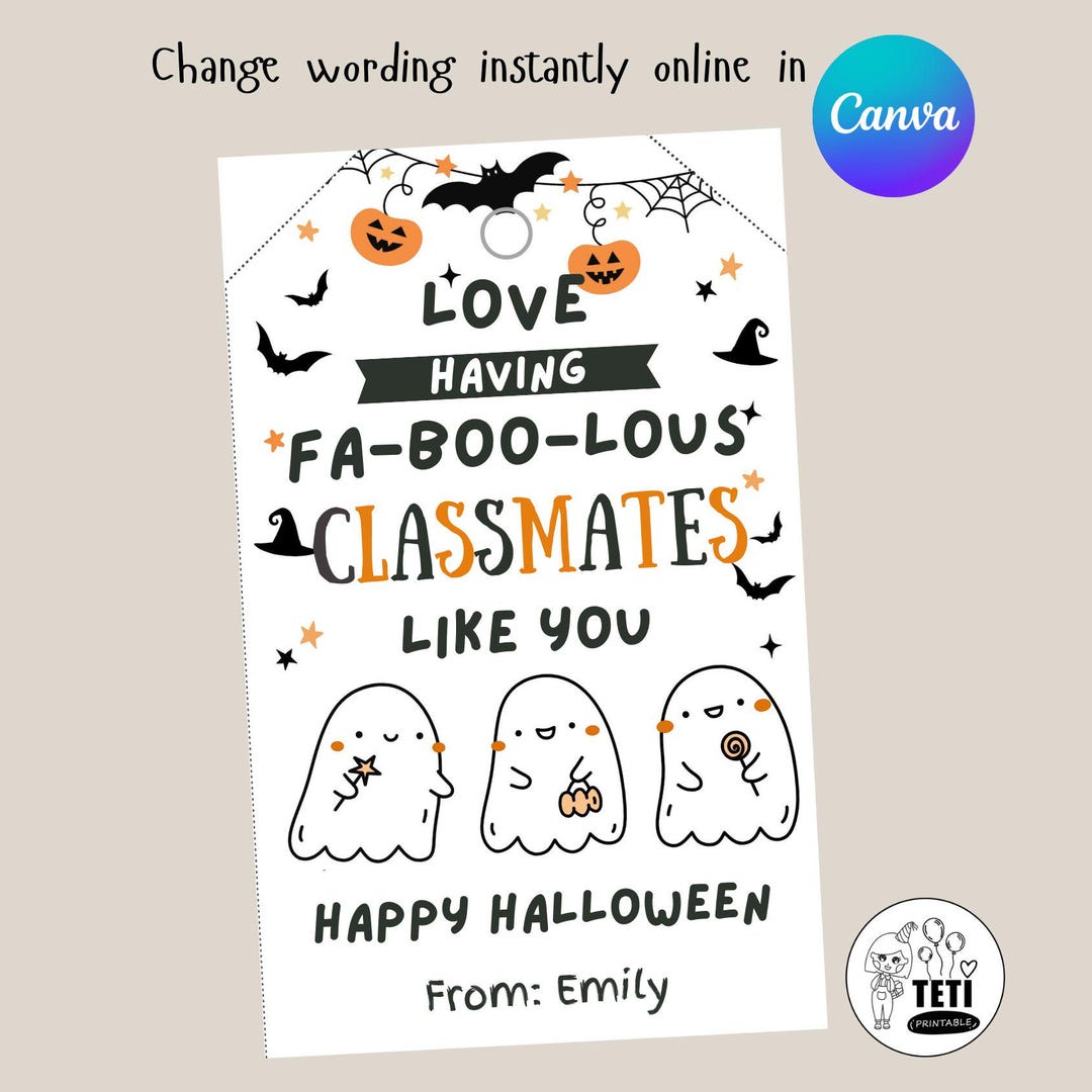 Halloween Classmate Tag Printable, Halloween Classroom Tag, Halloween ...