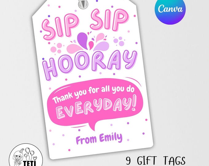 Teacher Appreciation Tag Drink Sip Sip Hooray Coffe Printable Sip Sip ...