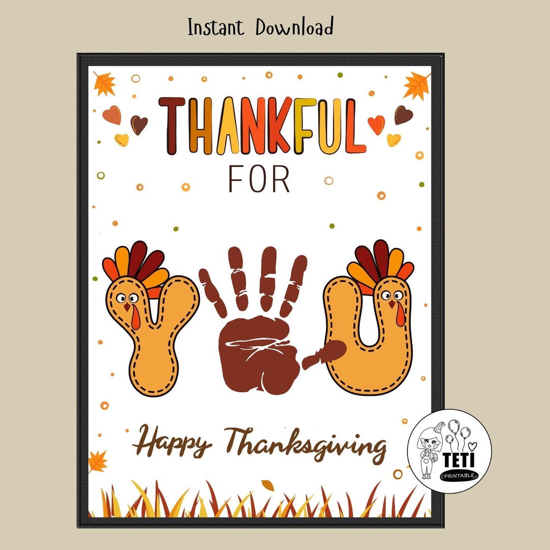 Thankful for You Thanksgiving Handprint Craft, Fall Handprint Craft ...