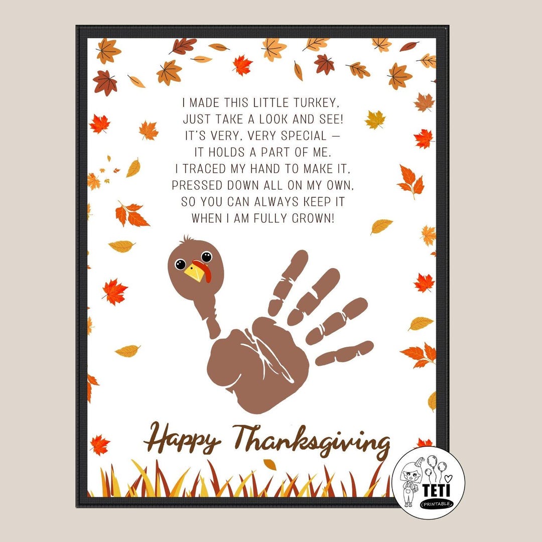 Thanksgiving Turkey Handprint Art, Happy Thanksgiving Poem Keepsake ...