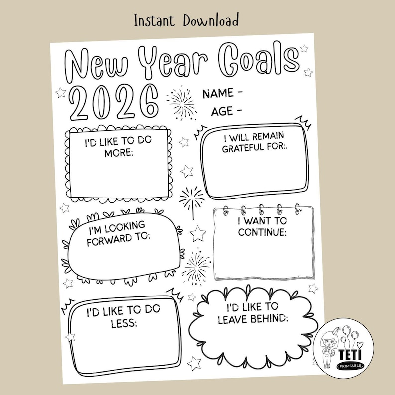 New Year 2026 Reflections and Goals Activity for Kids, Teacher Resource ...