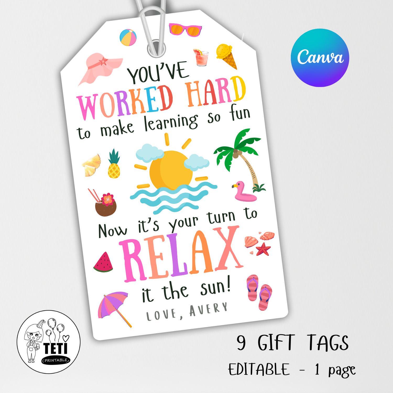 Editable Summer Teacher Gift Tag, End of Year Teacher Gift, Teacher ...