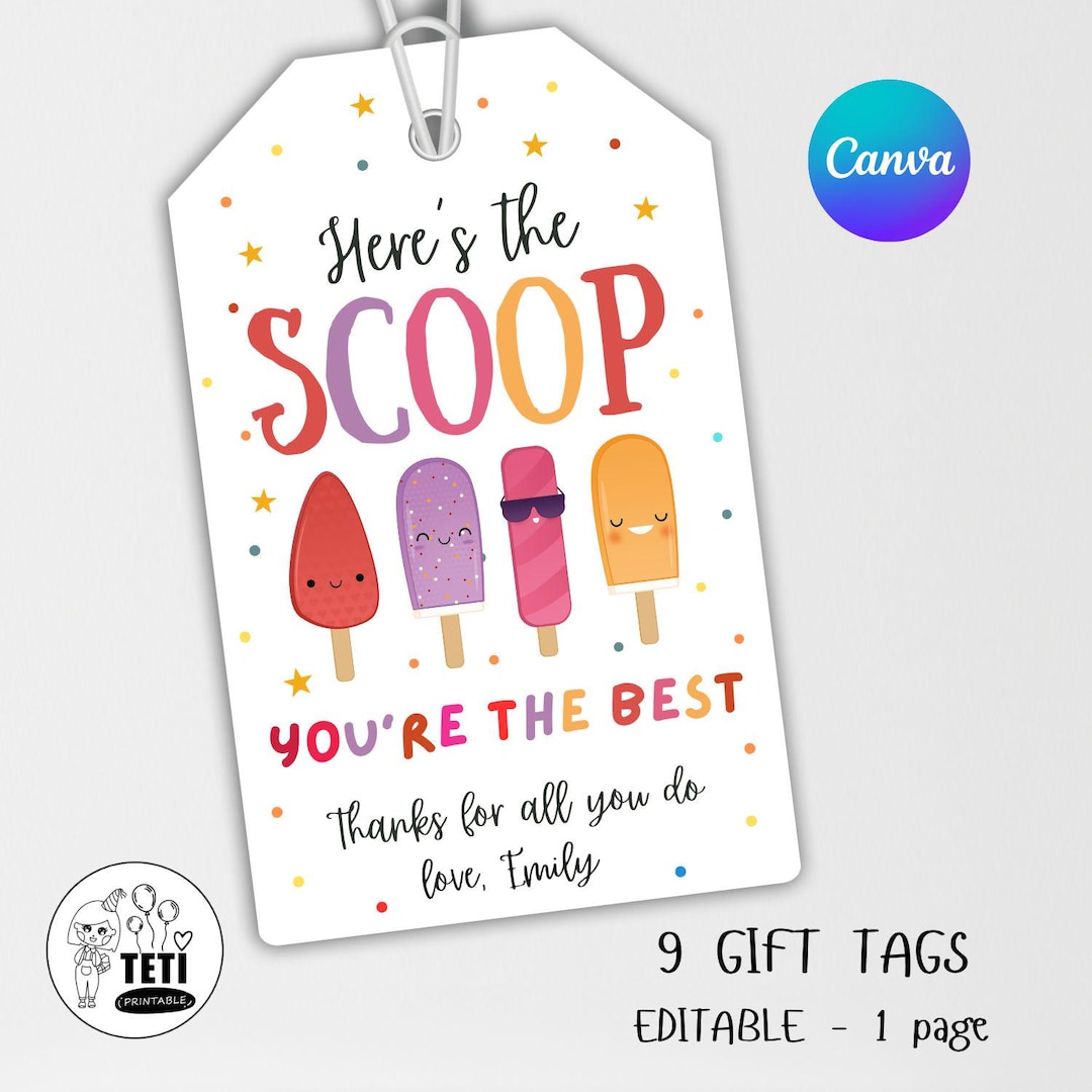 Editable Ice Cream Teacher Appreciation Gift Tag Template, Printable ...