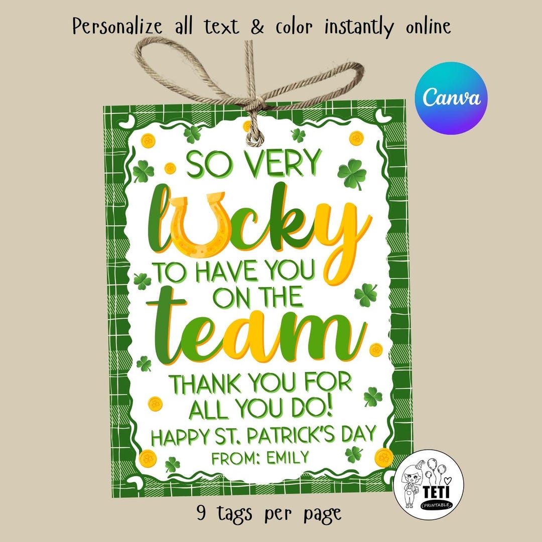 Lucky to Have You on the Team St Patrick's Day Tag, Employee ...