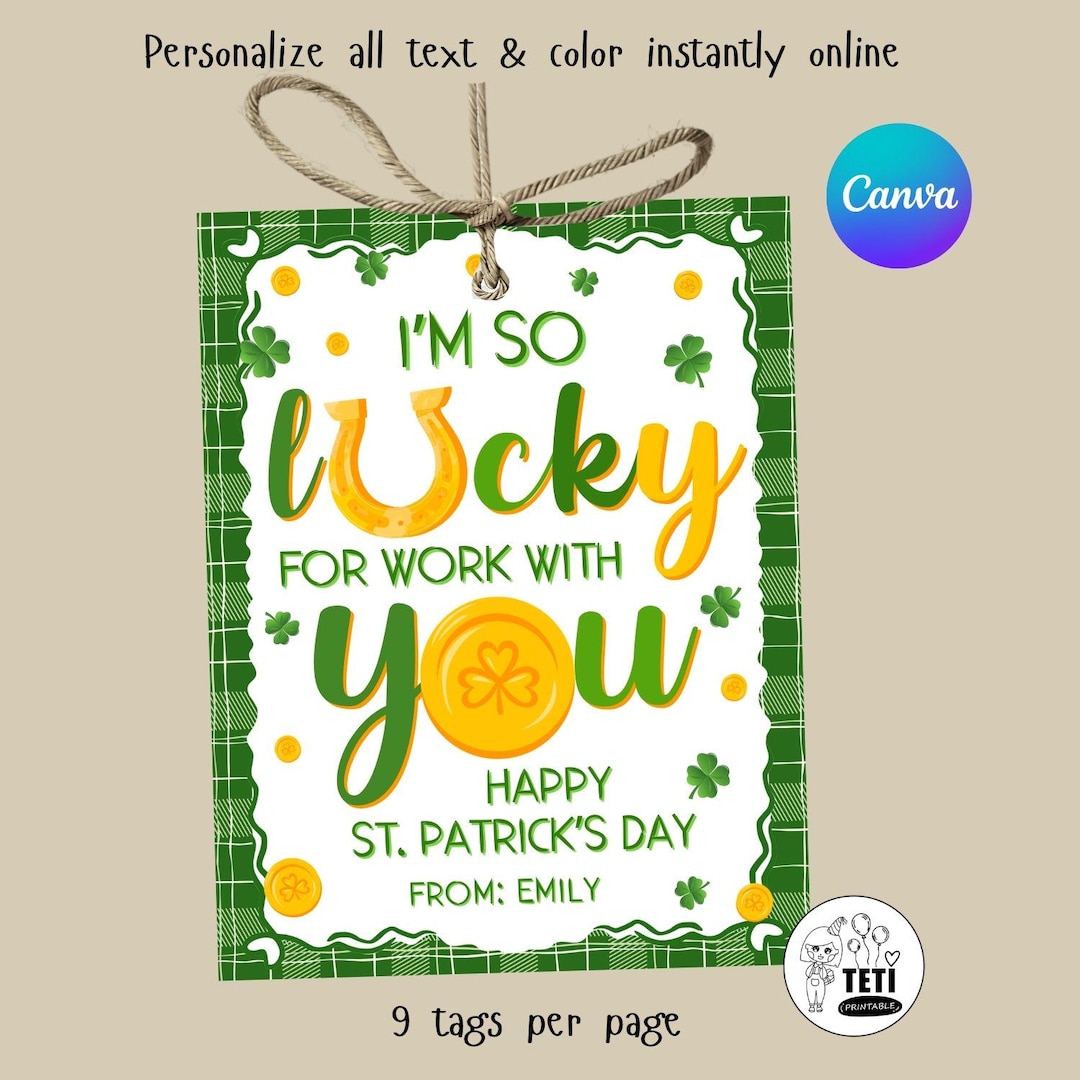 Lucky to Work With You Coworker St Patricks Day Gift Tags, Staff Thank ...