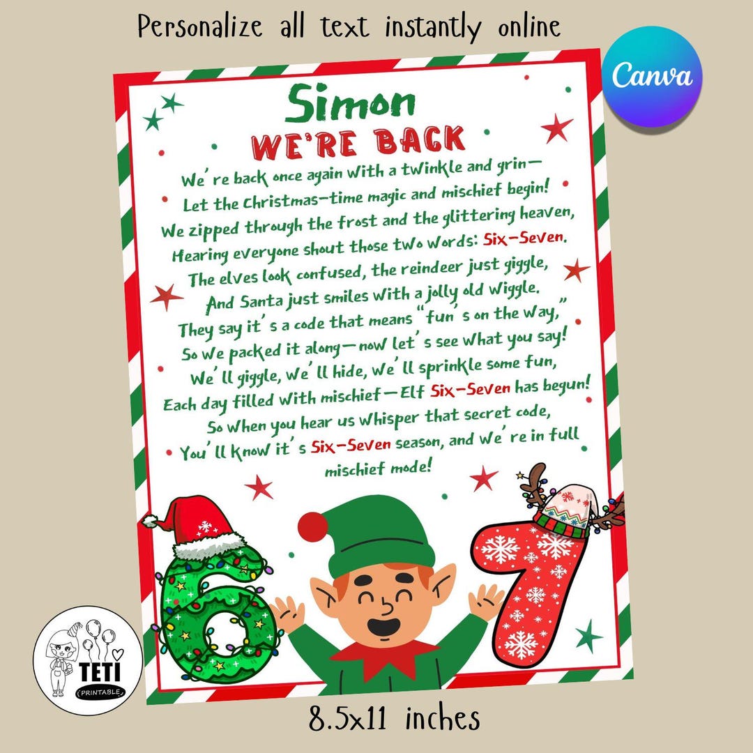 Elf Arrival Letter, Christmas Meme 6 7 Ideas (editable Canva Template ...