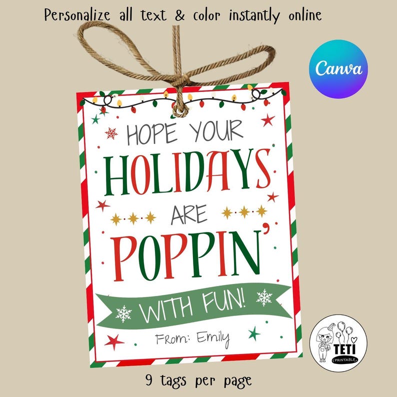 Funny Christmas Gift Tags Printable, Holiday Popcorn Tag, Festive Gift ...