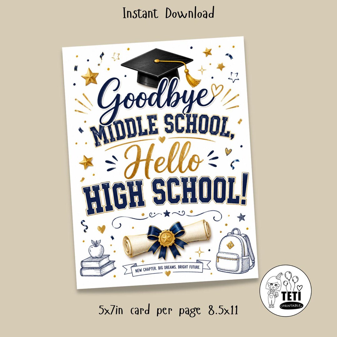Goodbye Middle School Hello High School Graduation Card, 8th Grade ...