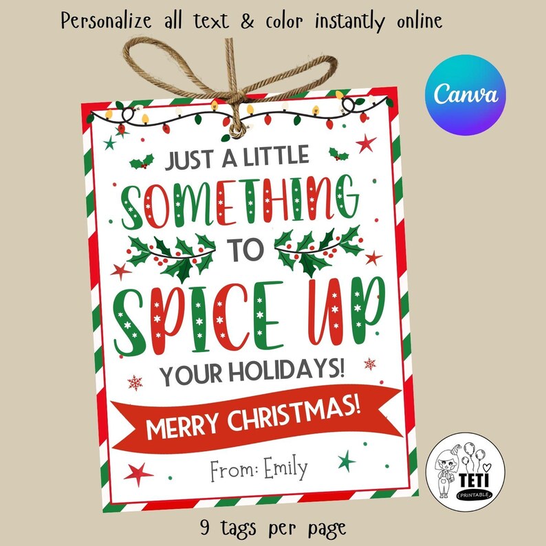 Spice up Your Holiday Tag, Christmas Gift Tags, Secret Santa Exchange ...